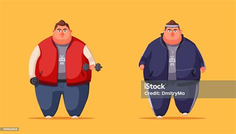뚱뚱한 남자입니다 실행 및 활동 라이프 스타일 개념입니다 만화 벡터 일러스트 레이 션 개념에 대한 스톡 벡터 아트 및 기타