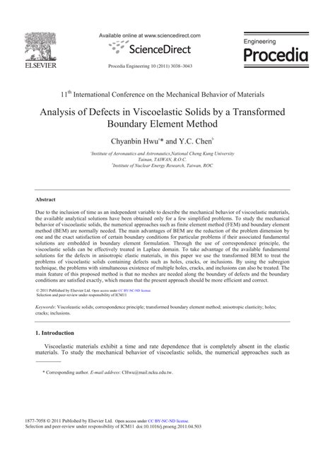 Pdf Analysis Of Defects In Viscoelastic Solids By A Transformed
