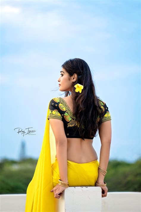 Dharsha Gupta In Yellow Saree Photoshoot Stills South Indian Actress