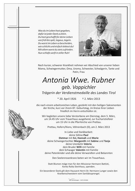 Antonia Wwe Rubner Geb Voppichler