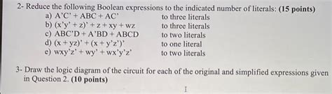 Solved 2 Reduce The Following Boolean Expressions To The