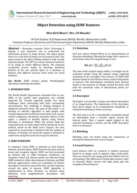 Object Detection Using Surf Features Pdf