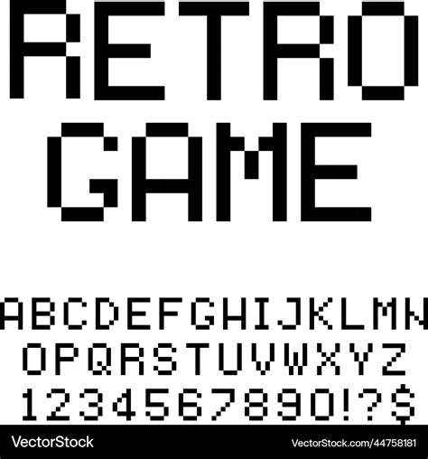 Retro Game Pixel Art Font Pixelated Text Alphabet Vector Image