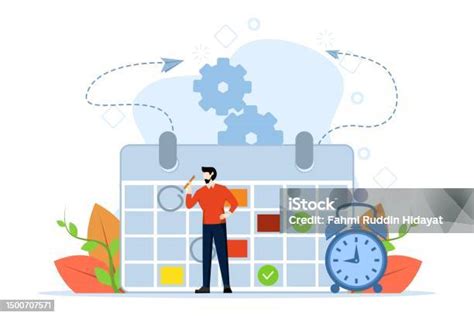 계획 일정 비즈니스 이벤트 및 달력 개념입니다 계획 전략 및 시간 관리 일정 펜 및 메모가 있는 사람들이 회의를 설정합니다 평면