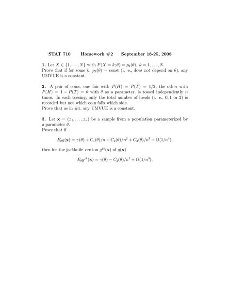 Homework 2 Advance Statistics I Stat 710 Docsity