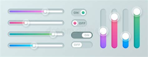 Scroll Bars Set Brightness Sliders Turn On And Off Toggle Switch Buttons For Website Stock