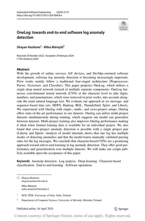 Pdf Onelog Towards End To End Software Log Anomaly Detection