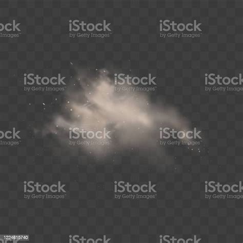 먼지 구름 투명 한 배경에 고립 된 모래 돌과 더러운 비행 토양 먼지 입자 연기 대기 오염 개념입니다 사실적인 벡터 일러스트레이션 3차원 형태에 대한 스톡 벡터 아트 및