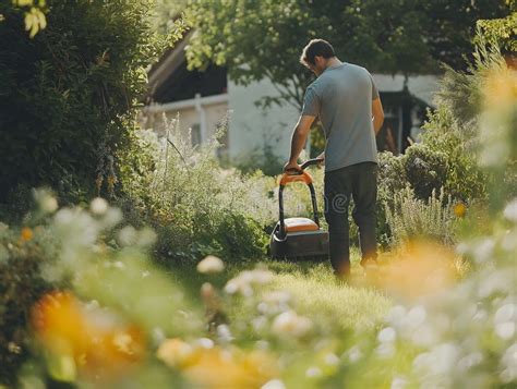 Backyard Upkeep Mowing Lawn In An Outdoor Area Stock Illustration