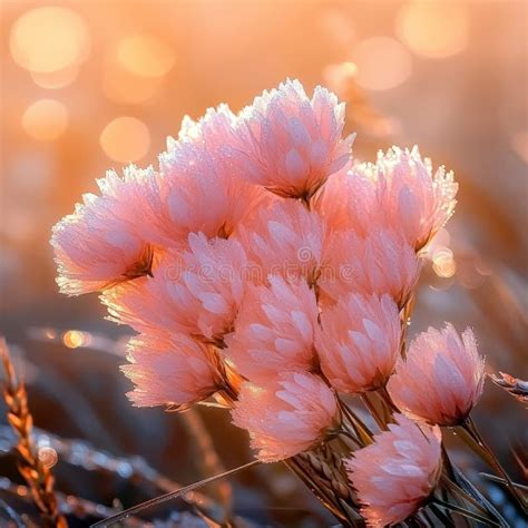 Frosted Pink Flowers A Delicate Beauty Of Winters First Touch Stock