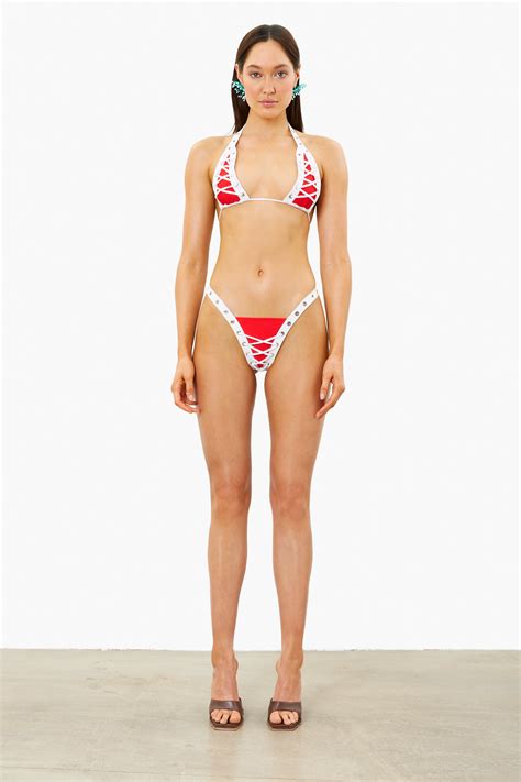 Olivia Lace Up Thong Bikini Bottoms Red Poster Girl
