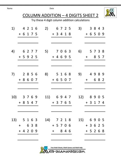 4 Digit Addition Worksheets Printable And Enjoyable Learning