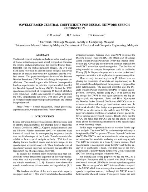 Pdf Wavelet Based Cepstral Coefficients For Neural Network Speech Recognition
