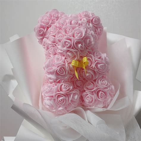 장미곰돌이 로즈베어 핑크 꽃다발 배민스토어