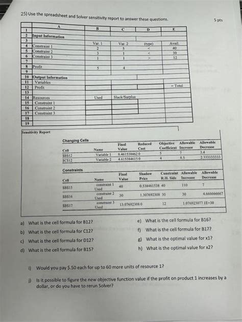 Solved 25 Use The Spreadsheet And Solver Sensitivity Report