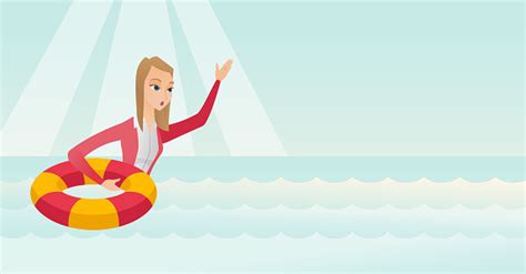 비즈니스 여자 침 몰 하 고 도움 요청 구명 기구에 대한 스톡 벡터 아트 및 기타 이미지 구명 기구 기업 재무와 산업
