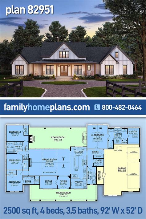 Plan 82951 Country Farmhouse Traditional House With 4 Bed 4 Bath