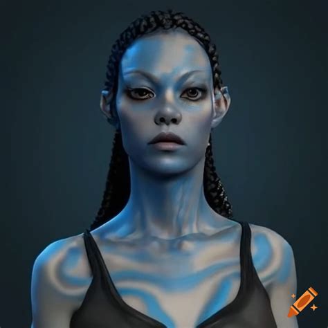 Artistic Depiction Of A Blue Skinned Alien Woman With Braided Black