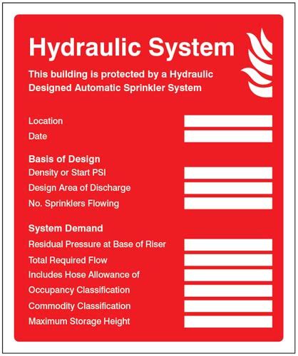 Hydraulic Sprinkler System Id Plate Sign Safety Sign Gtse Uk