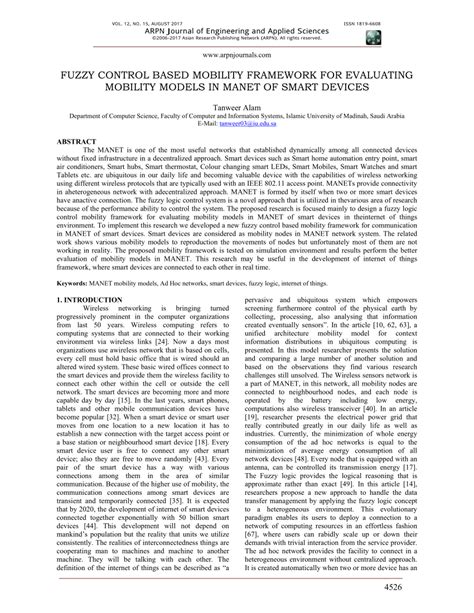 Pdf Fuzzy Control Based Mobility Framework For Evaluating Mobility Models In Manet Of Smart
