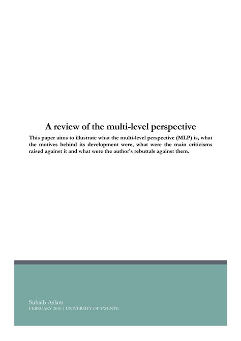 Pdf A Review Of The Multi Level Perspective