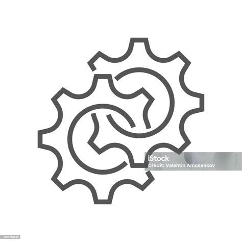 흰색 배경에 두 개의 톱니바퀴가 있는 검은색 격리된 윤곽선 아이콘입니다 기어 휠의 라인 아이콘입니다 편집 가능한 획 주당순이익