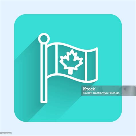 흰색 선 긴 그림자 배경으로 분리된 캐나다 국기 아이콘입니다 깃대에 북아메리카 국가 국기입니다 녹색 사각형 버튼입니다 벡터 0명에 대한 스톡 벡터 아트 및 기타 이미지