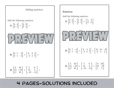 Adding Matrices Worksheets Add Subtract And Multiply Matrices