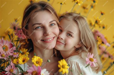 Premium Photo A Mother And Daughter Pose For A Photo With A Yellow