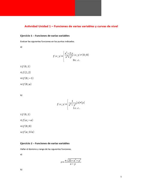Actividad U1 Funciones De Varias Variables Y Curvas De Nivel Pdf Función Matemáticas