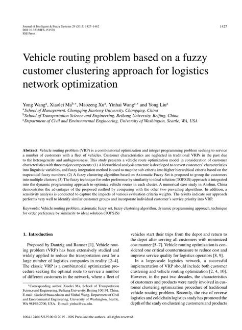 Pdf Vehicle Routing Problem Based On A Fuzzy Customer Clustering Approach For Logistics