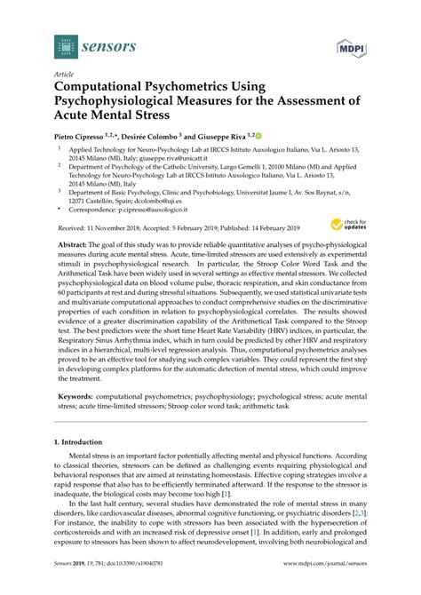 Pdf Computational Psychometrics Using Psychophysiological Measures For The Assessment Of Acute