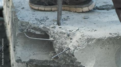 Construction Site Laying Of Slabs Bricks Concrete Mortar Construction Of A Cottage Stock