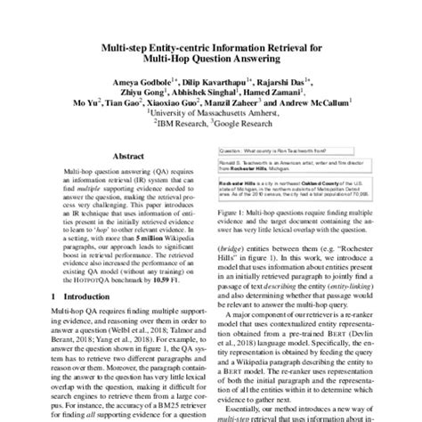 Multi Step Entity Centric Information Retrieval For Multi Hop Question