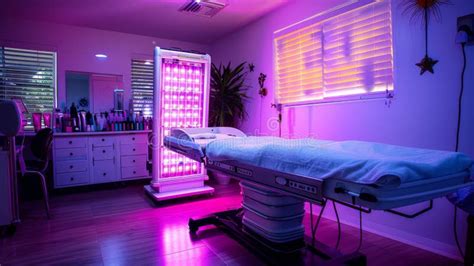 A Spa Room With A Massage Table And A Lighted Room Stock Image Image