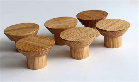 Modern Cabinet Knobs 2 Oak Wood Drawer Knobs Round Wooden Etsy