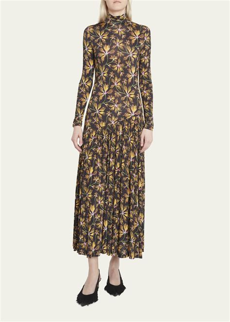 Ulla Johnson Fernanda Floral Pleated Asymmetric Midi Dress Bergdorf
