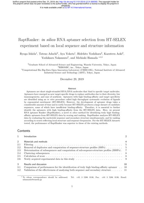 Pdf Raptranker In Silico Rna Aptamer Selection From Ht Selex
