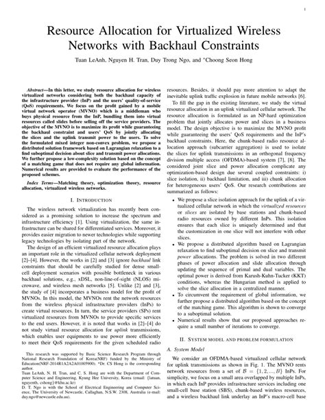 Pdf Resource Allocation For Virtualized Wireless Networks With Backhaul Constraints