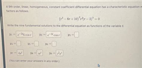 Solved A 9th Order Linear Homogeneous Constant