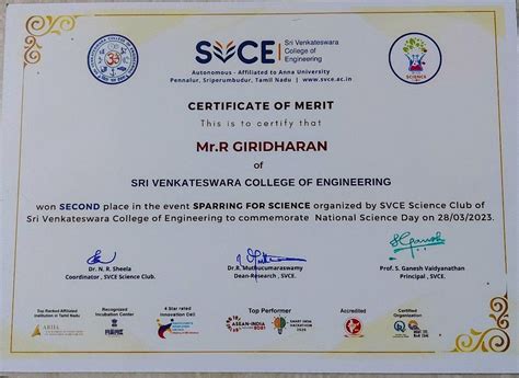 giridharan r on linkedin secured second place in sparring for science event organized by svce…