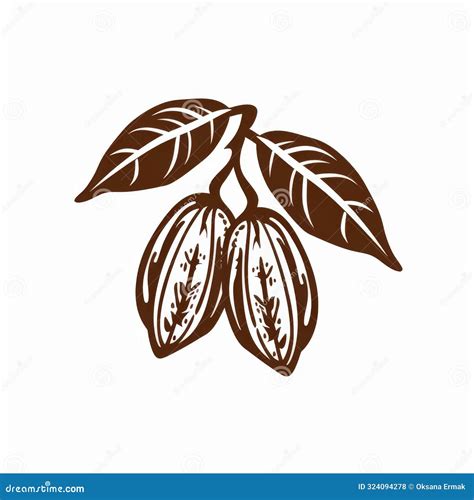 Line Art Cocoa Branch Logo Chocolate Beans Drawing Cocoa Fruits