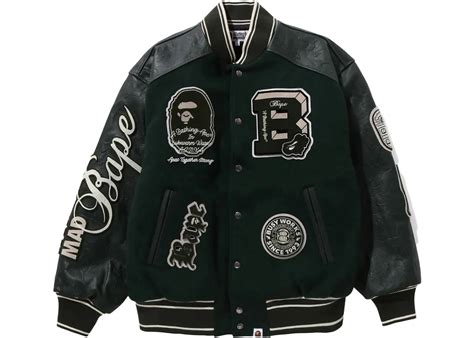 Bape Bape Patch Varsity Jacket Green Mens Fw23 Us