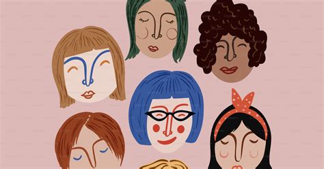 여성의 날을 축하하는 단어와 함께 여성의 얼굴 그룹 벡터 Unsplash의 걸 파워 이미지