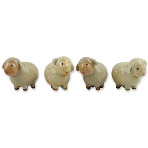 Vintage Glazed Ceramic Lamb Figurines Set Of 4 Etsy