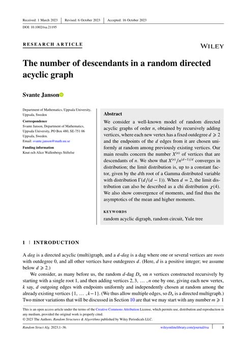 Pdf The Number Of Descendants In A Random Directed Acyclic Graph