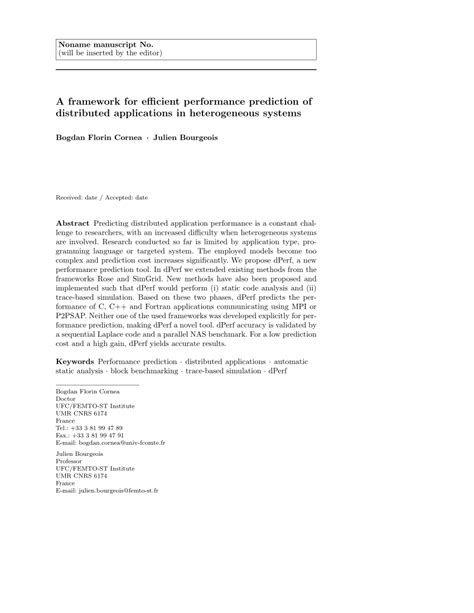 Pdf A Framework For Efficient Performance Prediction Of Distributed Applications In