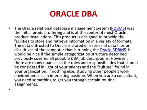 Ppt Oracle Dba Training Oracle Database Certification Powerpoint