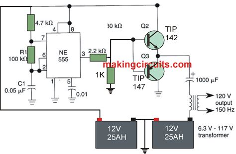 Dc Ac Inverter Circuit Diagram Using 555 Timer Circuit Diagram