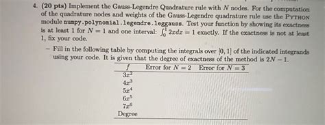 4 20 Pts Implement The Gauss Legendre Quadrature
